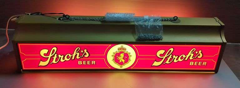 Strohs Beer Billiard/Pool Table Hanging Light Fixture, Powers On, 9" x ...