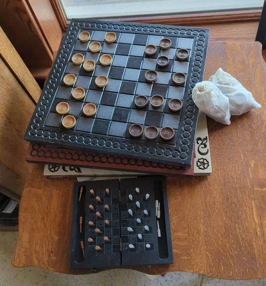Decorative Hand Crafted Checker Boards, Qty 3 And Folding Peg Checker ...