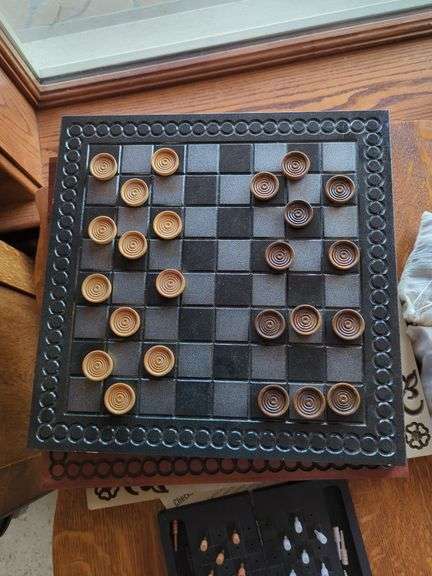 Decorative Hand Crafted Checker Boards, Qty 3 And Folding Peg Checker ...