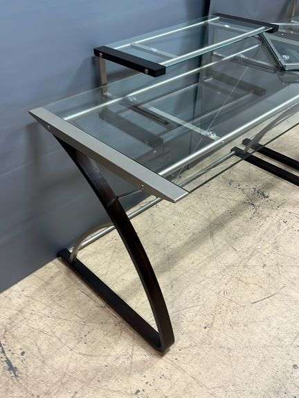 Realspace Axley L Shaped Glass Computer Desk With 2 Monitor Stands 30 Tall Desks Qty 2 55 x 27.5