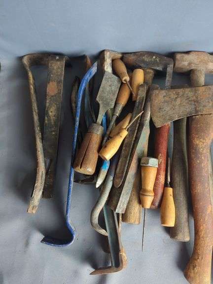 Hand Tool Assortment, Includes Pry Bars, Files, Hammers, Sledge, Awl ...