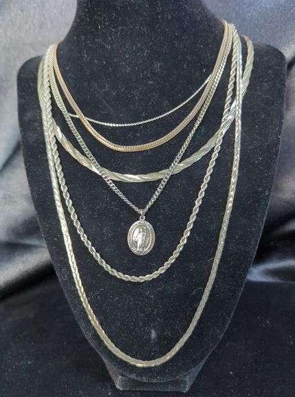 Sterling Silver Necklaces Including 24" Rope Chain, 18" & 24" Braided ...