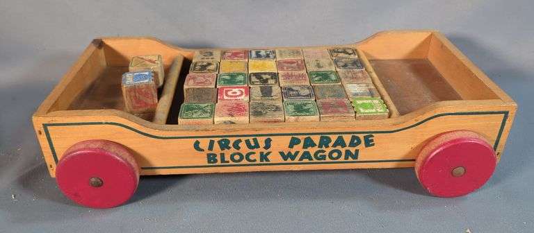 Circus Parade Block Wagon 17" x 9.5" x 3.75" With Wood Blocks Qty 32 ...
