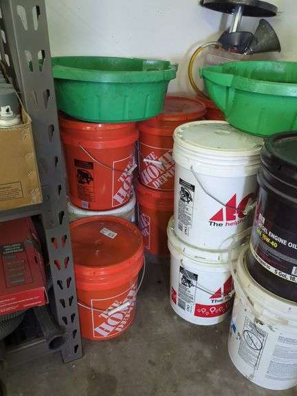Buckets Of Oil with Oil Drip Pans and Pump, Qty 15 Buckets, Bidder ...