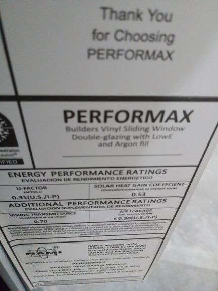 Performax Vinyl Sliding Window, Double-Glazed with LowE and Argon Fill ...