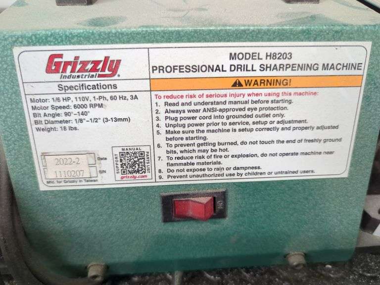 Grizzly H8203 Professional Drill Sharpening Machine - Mayo Auction & Realty