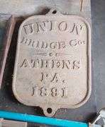 Union Bridge Co. Athens PA. 1891 Cast Iron Sign - Mayo Auction & Realty