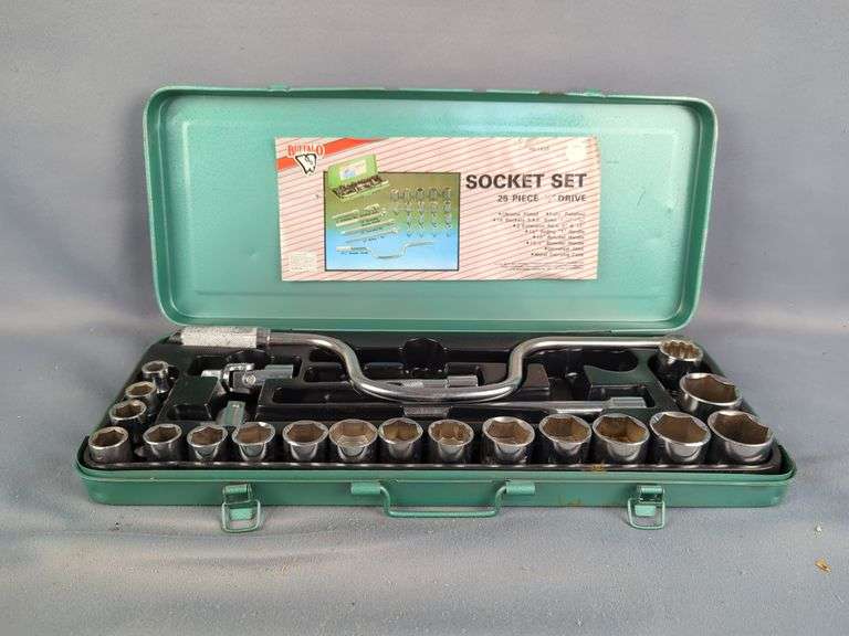 Buffalo 25-Piece 1/2" Drive Socket Set with Metal Case - Mayo Auction ...