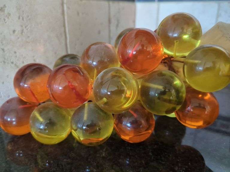 Glass Grape Cluster on Wooden Stem, Decorative - Mayo Auction & Realty