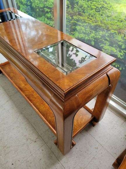 Antique Schnadig Chinoiserie Chow Leg Sofa Console Table w/2 Glass ...