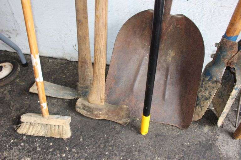 Post Hole Diggers, Scoop Shovel, Rakes, Brooms, Axe, Splitting Maul, Shovel, and Hand Tools ...