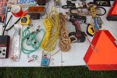 (2) Caution Signs, Folding Caution Sign, Bungee Cords, Chisels ...