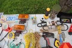 (2) Caution Signs, Folding Caution Sign, Bungee Cords, Chisels ...