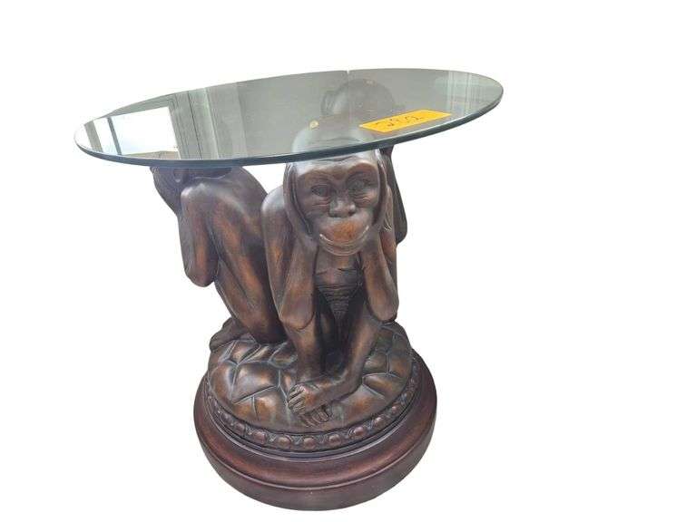 Gandhi's 3 Wise Monkeys Table - Rotates - Glass Top - 26in. X 29in ...