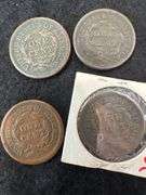 4 braided hair large cents - readable liberty - 1846,1851, 1853, 1855 - Hostetter Auctioneers