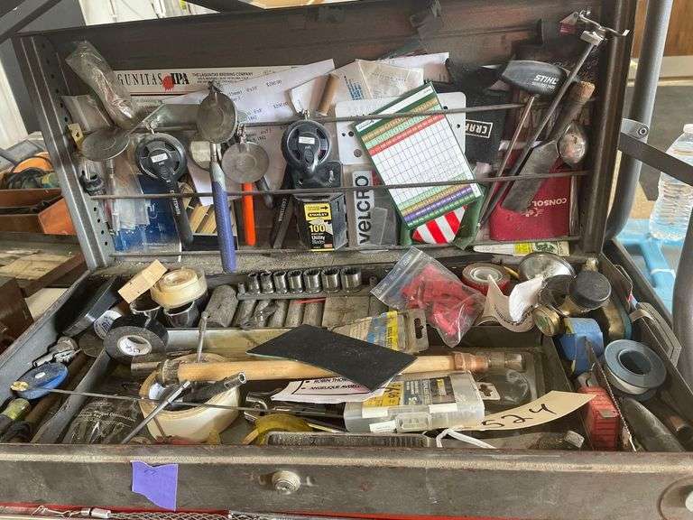 Metal Tool Box Plus Tools Inside 26x12x15 Inches - Hostetter Auctioneers