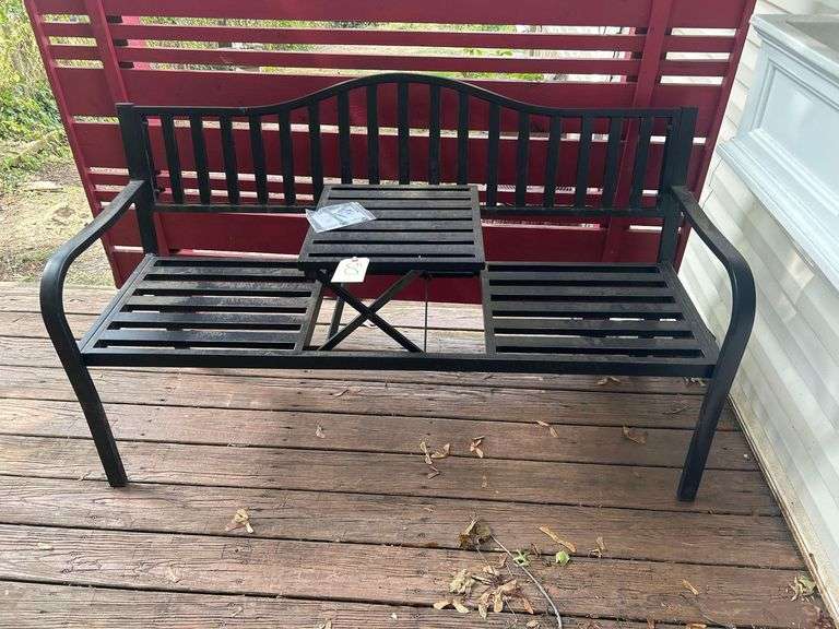 Metal Bench with Adjustable Height Middle Table - 59 in x 22 in x 32 in ...