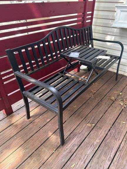 Metal Bench with Adjustable Height Middle Table - 59 in x 22 in x 32 in ...