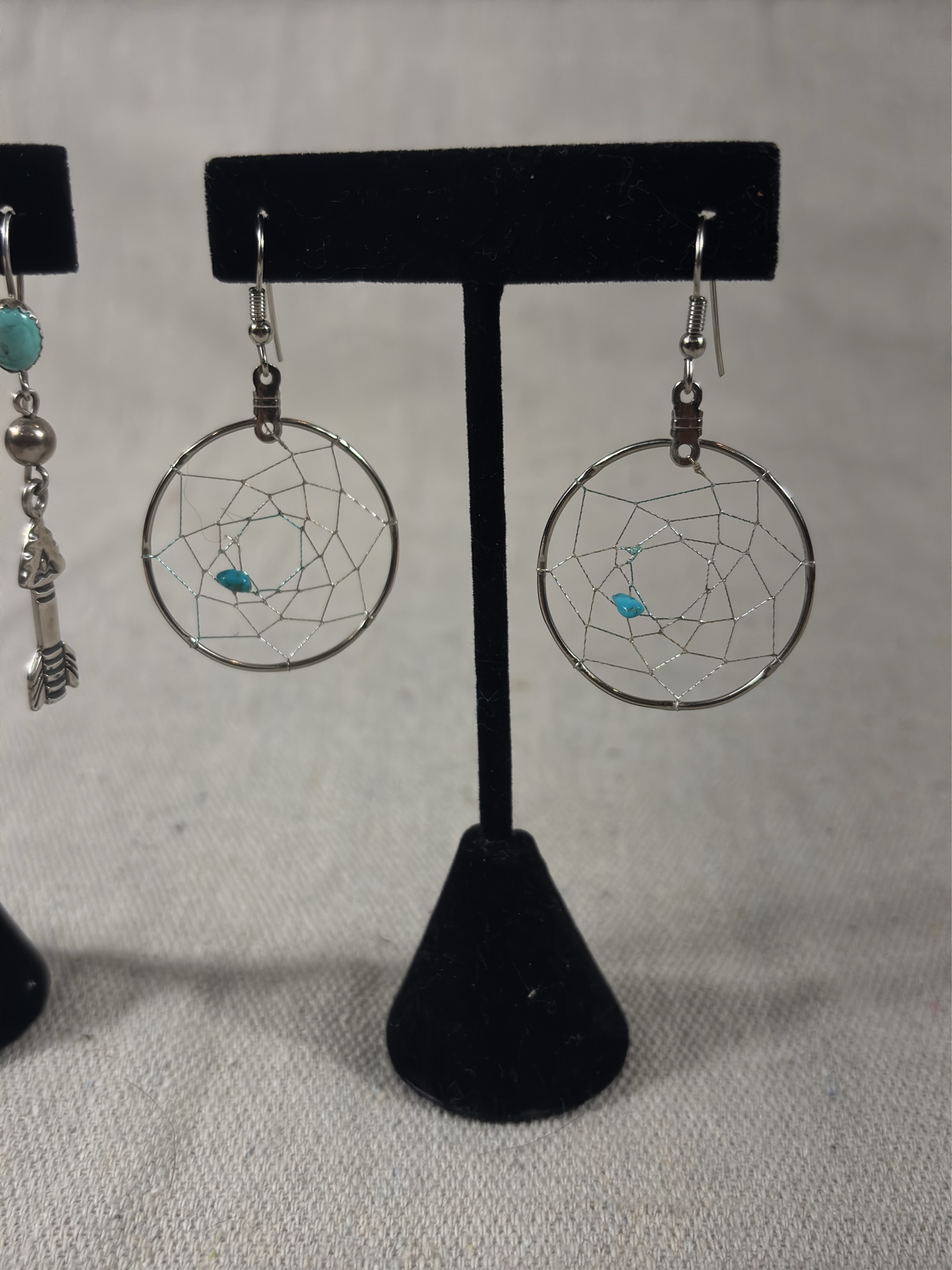 Sterling and turquoise dangle earrings with arrow and unmarked ...
