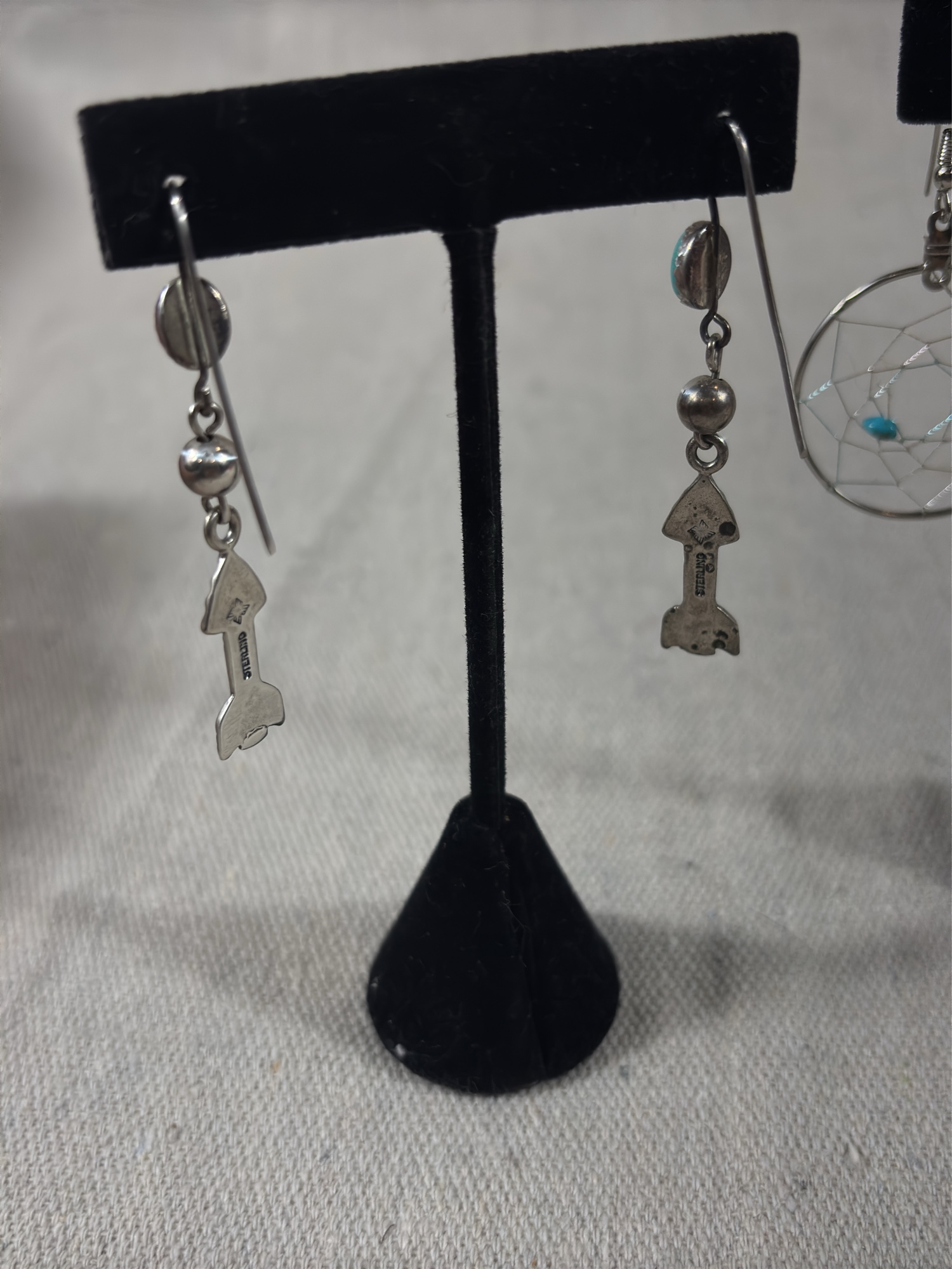 Sterling and turquoise dangle earrings with arrow and unmarked ...