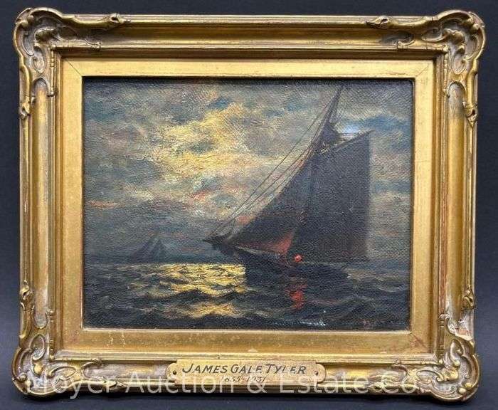 James Gale Tyler (1855-1931) Painting on Canvas Depicting Ship, Framed ...