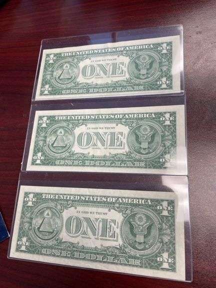 3 1963 DOLLAR BILLS, 2 1963A WITH CONSECUTIVE SERIAL NUMBERS, ONE 1963 ...