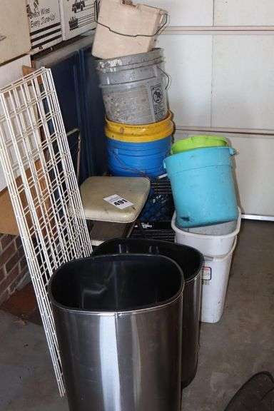 Shop Step Stool, Buckets, Garbage Bins, Crates, & 3 Wire Shelves ...