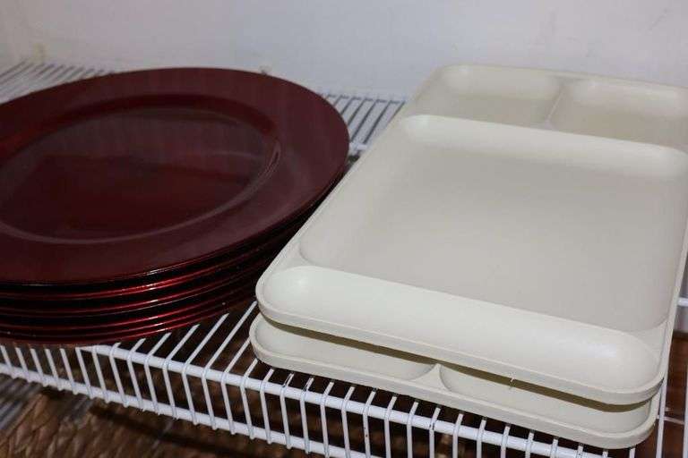 Marble Table Top, Vases, Ice Bucket, Red Plate Chargers (8), 2 Divided ...