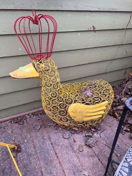 Wire Work Metal Duck with Red Crown - Burgess Auctions LLC