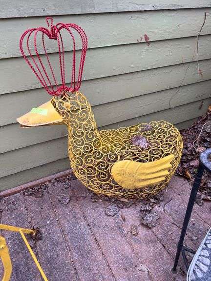Wire Work Metal Duck with Red Crown - Burgess Auctions LLC