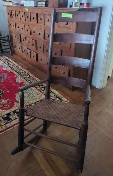 Antique Ladder Back Rocking Chair - Burgess Auctions LLC