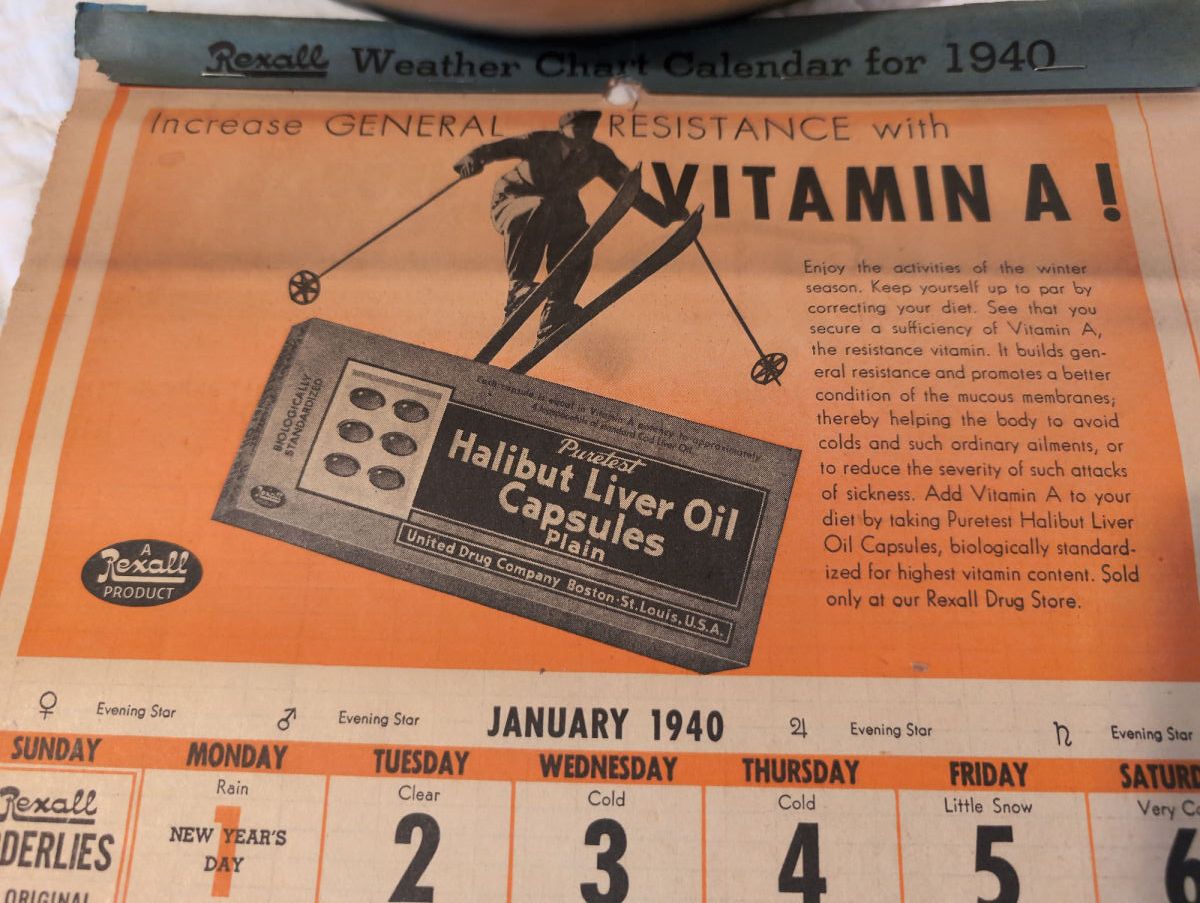 1940 Rexall Drug Store Weather Chart Calendar