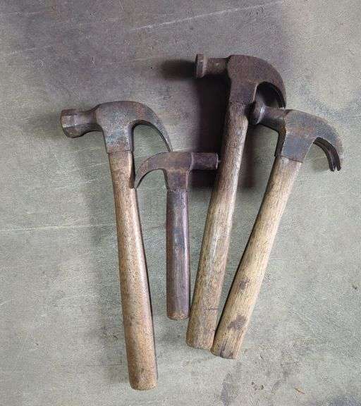 Group of Four Claw Hammers with Wooden Handles - Burgess Auctions LLC