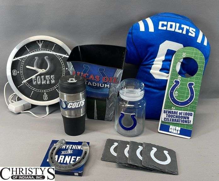 Colts Decor- 4 Slate Coasters in Box, Iron Horseshoe in Box, Glass Jar ...