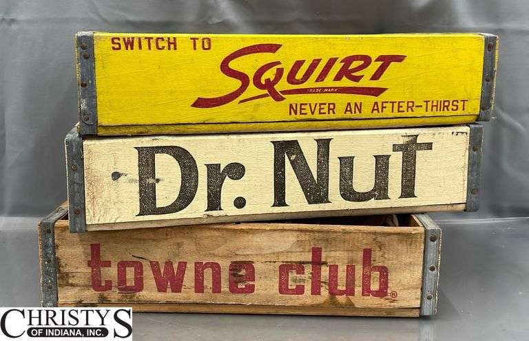 3 Soda Crates Towne Club, Dr. Nut, Squirt - Christys