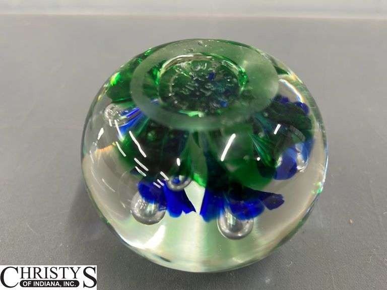 Joe St Clair Etched Floral Art Glass Paperweight - Christys