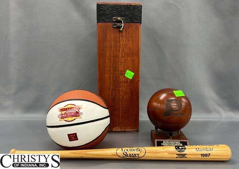Small Basket Ball Pacers Trophy? Small Baseball Bat and Wooden Box 13 ...