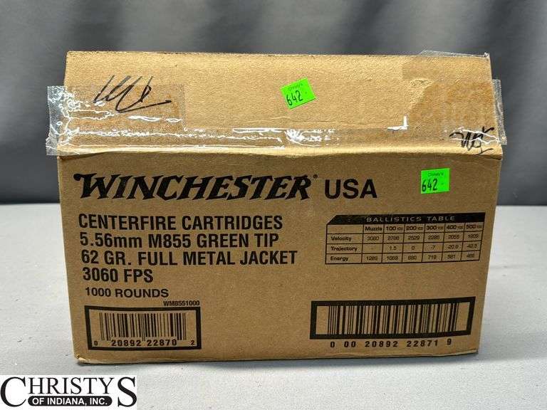 Case of 1000 Winchester 5.56mm M855 Green Tip 62 GR. Full Metal Jacket ...