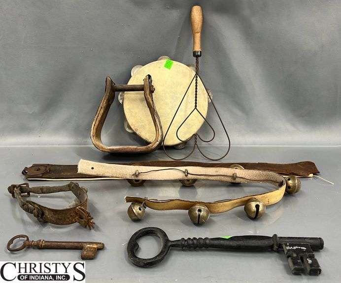 Sleigh Bells, tambourine, Knife Sharping Leather Strap, 2 Keys, Old ...