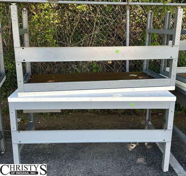 Pair of Shop Tables 60x30x31 Tops Have Damage and Scratches Metal Frame ...