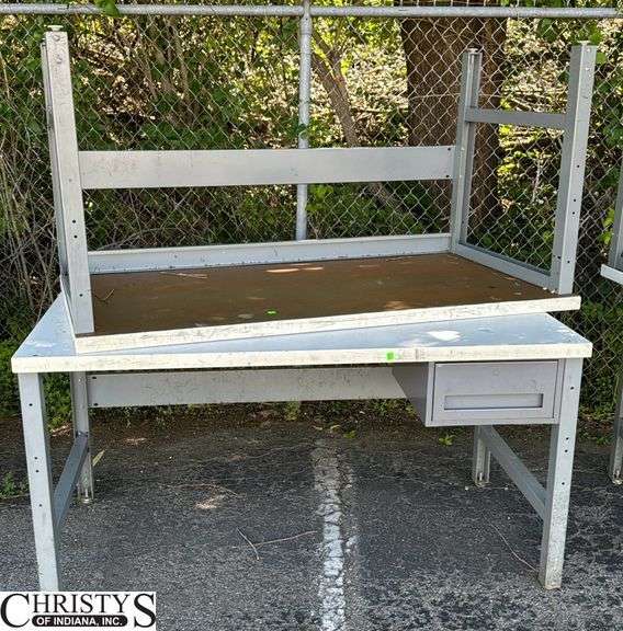 Pair of Shop Tables 60x30x31 Tops Have Damage and Scratches Metal Frame ...