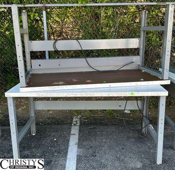 Pair of Shop Tables 60x30x31 Tops Have Damage and Scratches Metal Frame ...