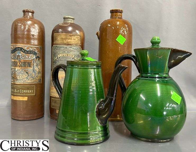 Pottery Jugs, One Handle is Broken and Chipped, Green Terracotta Glazed ...