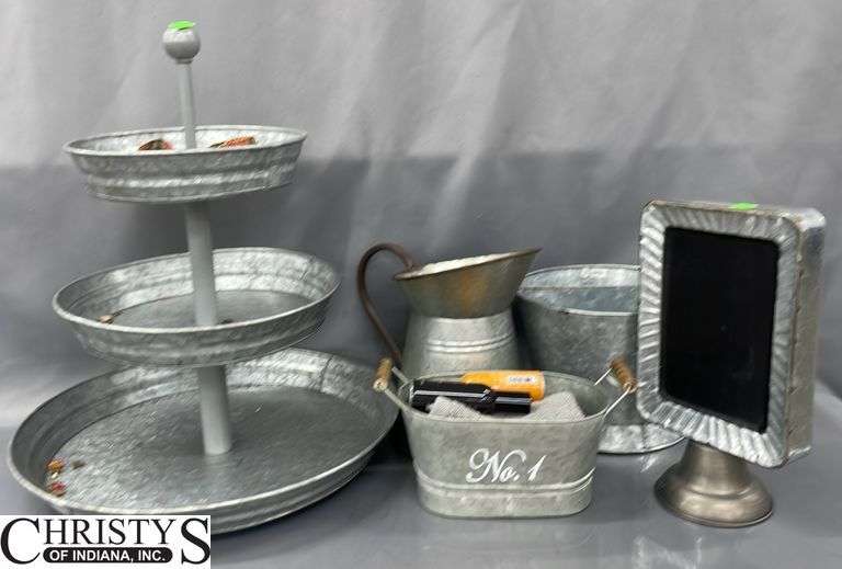 Galvanized Items 3 Tier Stand 20" Tall, Pitcher, Chalkboard Stand ...