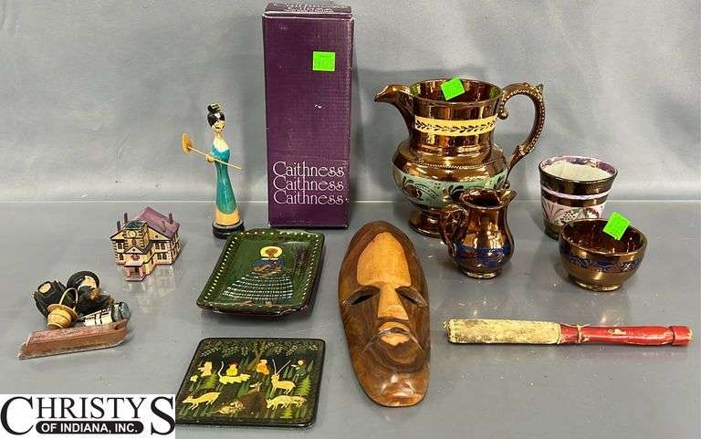 Art Glass Bud Vase, Tourist Collectibles, Pottery Pitcher and Cup Made ...