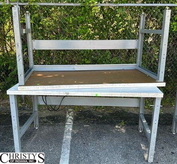 Pair of Shop Tables 60x30x31 Tops Have Damage and Scratches Metal Frame ...