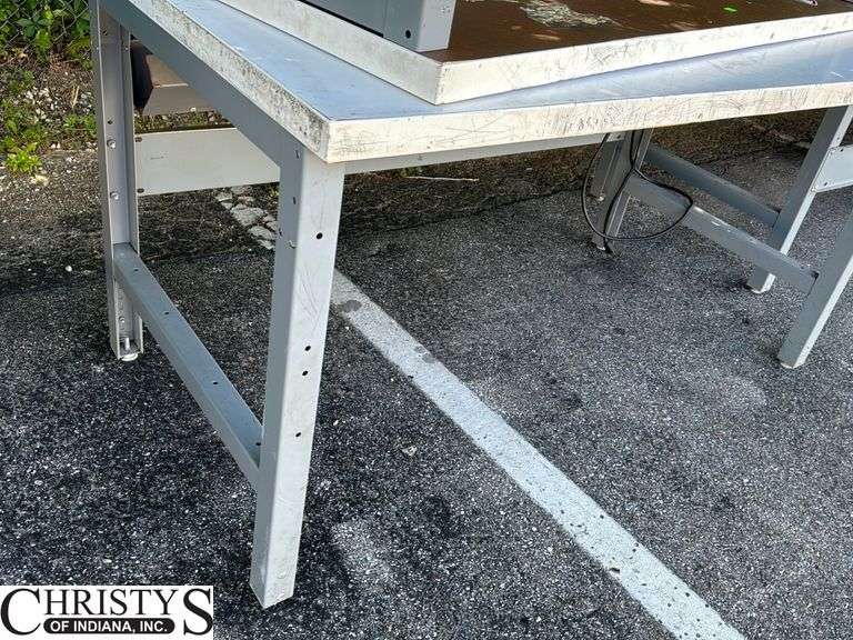 Pair of Shop Tables 60x30x31 Tops Have Damage and Scratches Metal Frame ...
