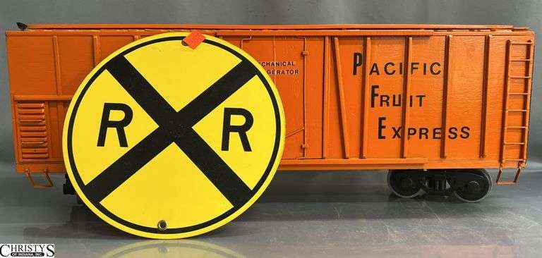 Pacific Fruit Express Large Wooden Box Car 24"x8.5" and RXR Crossing ...