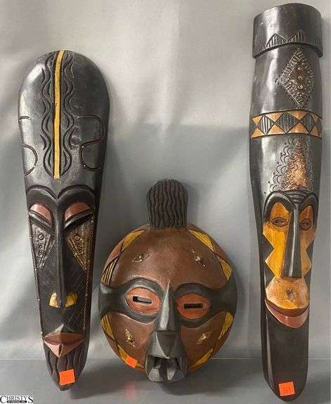 3 Carved Masks From Ghana Tallest 23" - Christys
