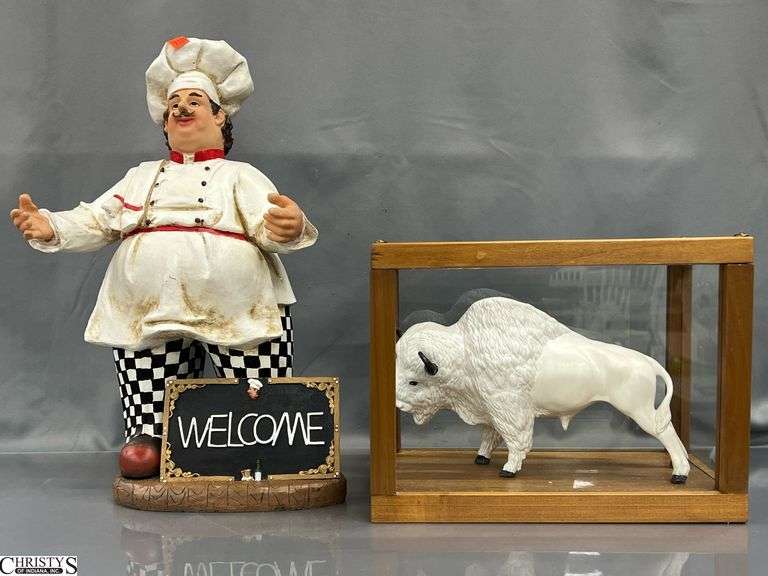 Bison in Case and Welcome Chef Statue 20.5" - Christys